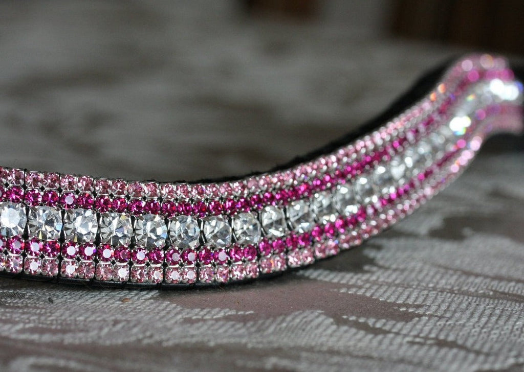 Equiture Clear, fuchsia and light rose megabling curve crystal browband ...